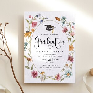 Wildflower Graduation Invitation Template Printable Editable Electronic ...