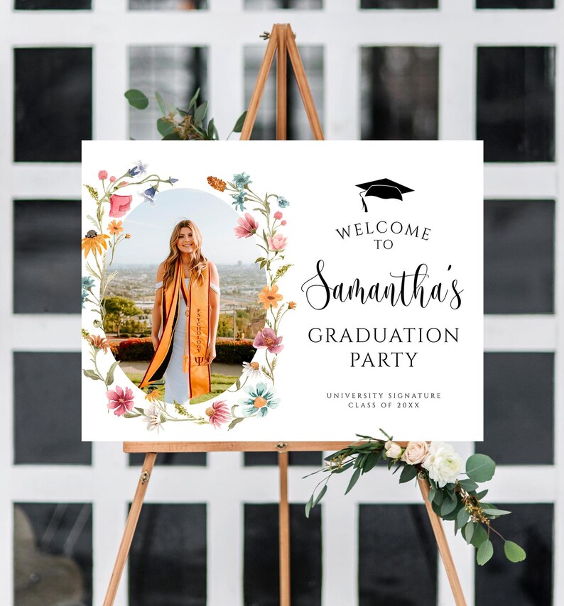 Wildflowers Graduation Welcome Sign Customizable Template With Photo ...