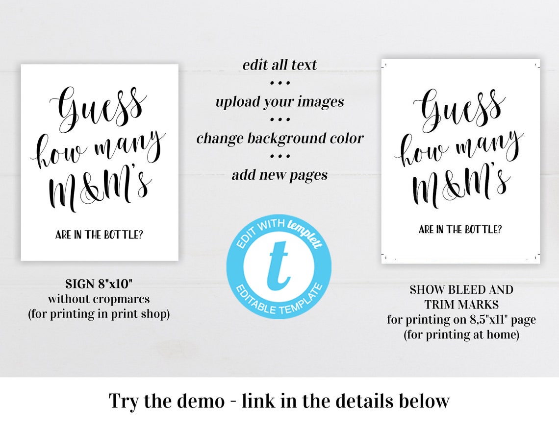 Guess How Many M&ms Are in the Bottle Sign Fully Editable Template Baby ...