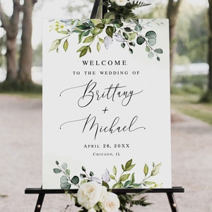 Greenery Welcome Sign Template Wedding Welcome Sign Eucalyptus Wedding ...