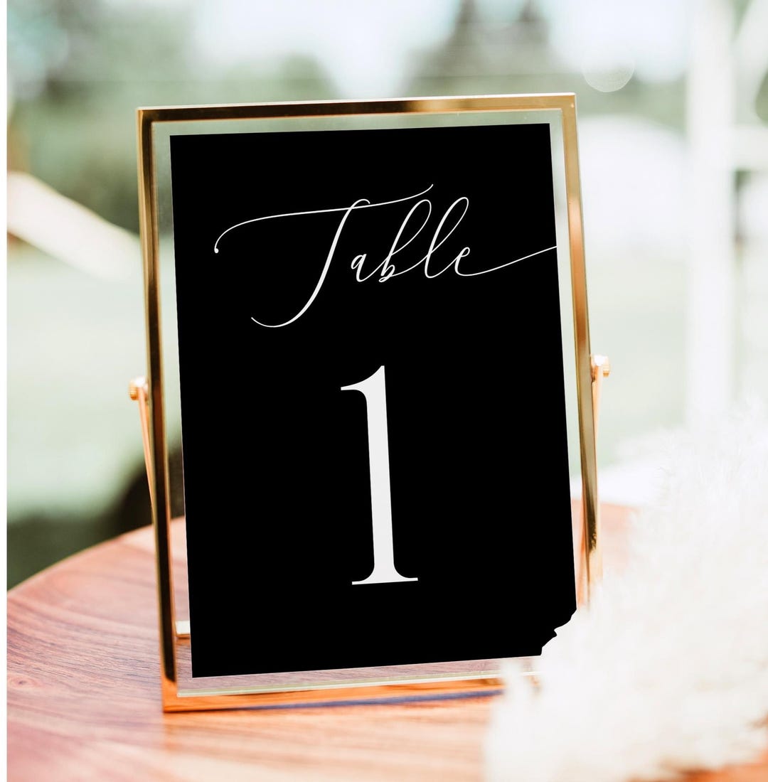 Black Table Number Card Template Wedding Table Number Card Printable ...