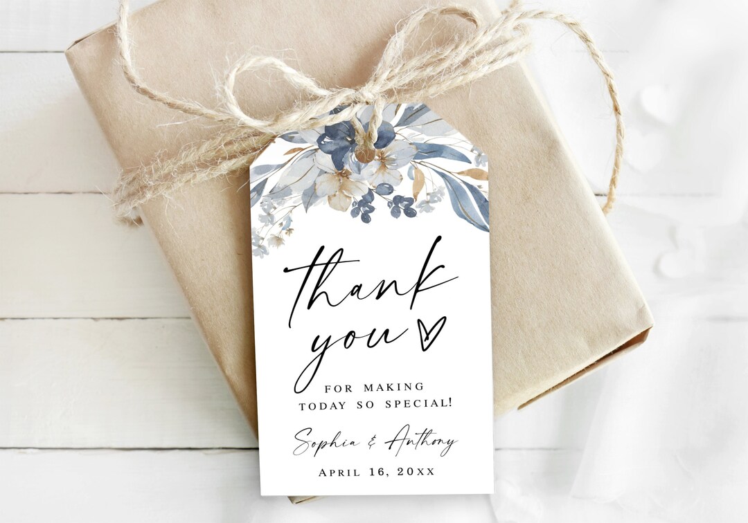 Dusty Blue Wedding Favor Tags Printable Gift Tags Floral Editable in ...