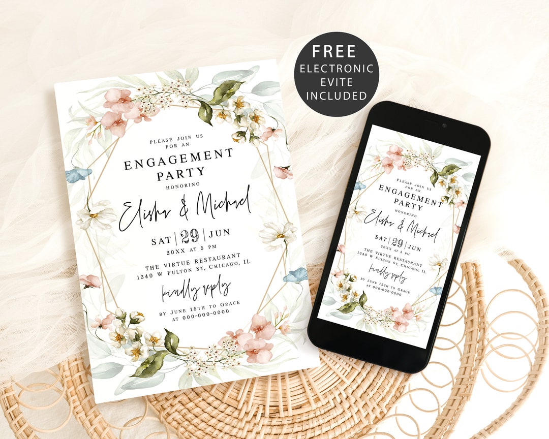 Floral Engagement Party Invitation Template Customizable Invite ...