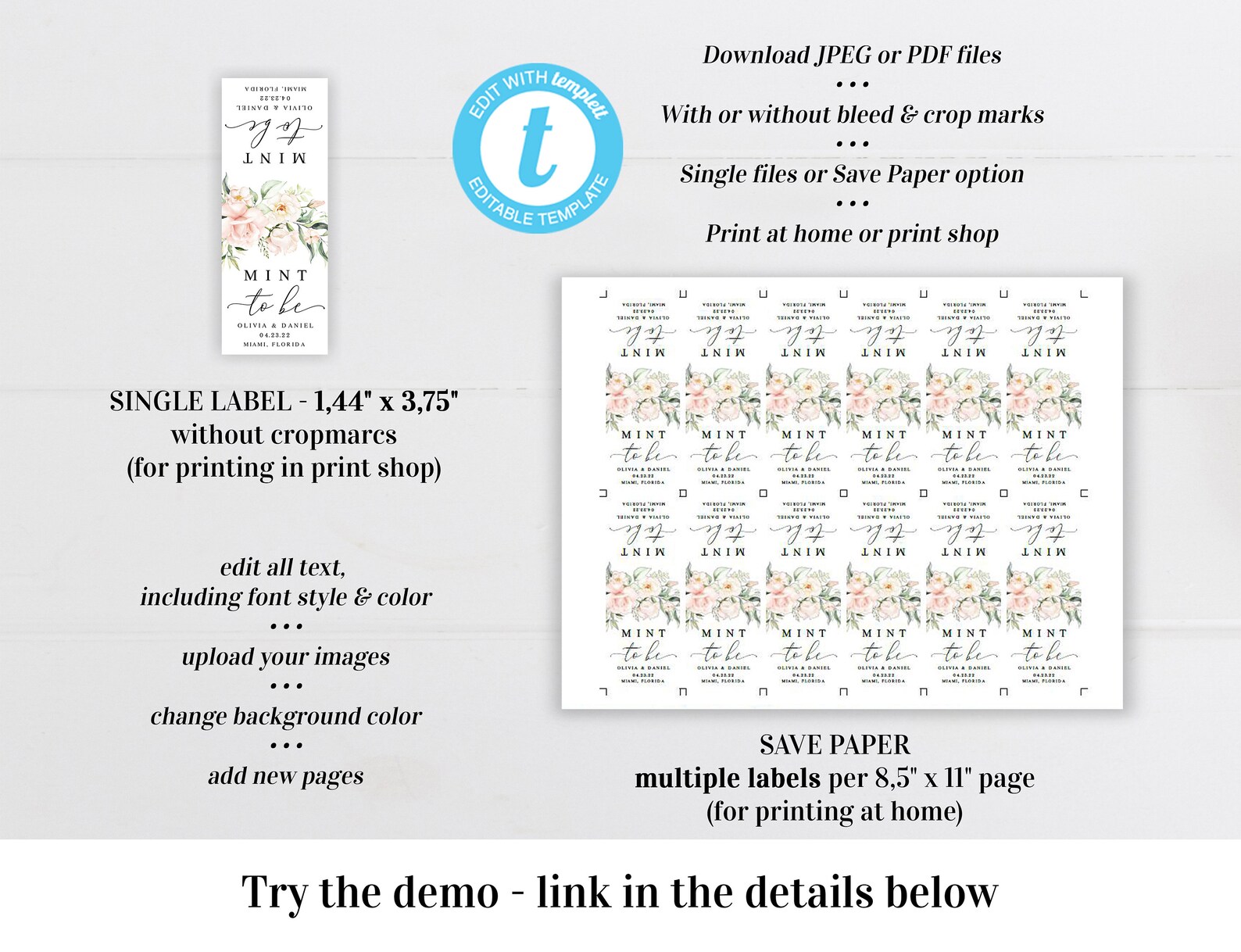 Mint to Be Label Template Editable Wedding Favor Sticker - Etsy