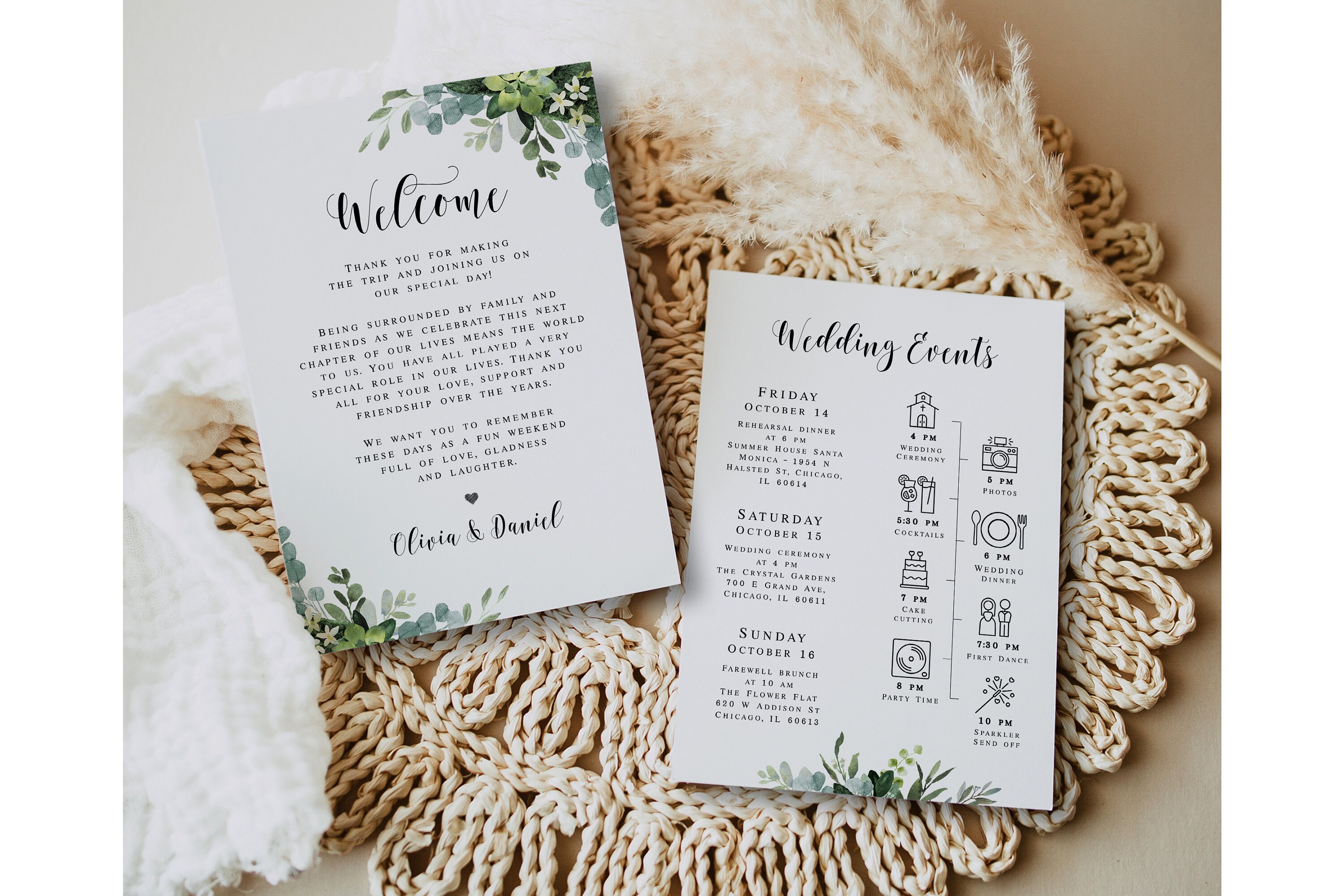 Eucalyptus Wedding Timeline Printable Schedule Template - Etsy