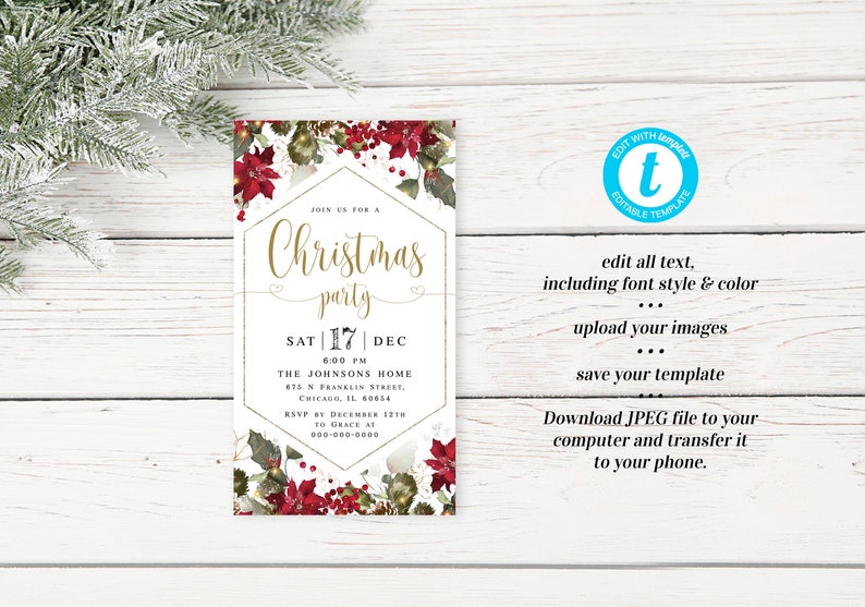Electronic Christmas Party Invitation Editable Template Text - Etsy