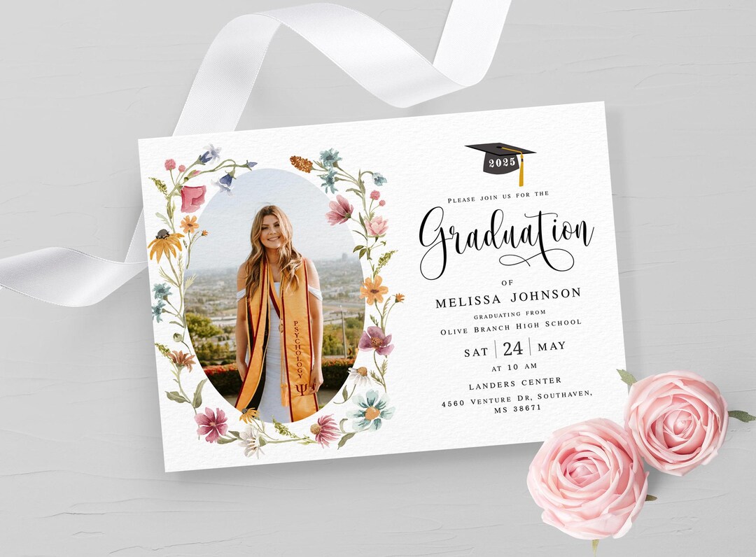 Wildflower Graduation Invitation Template Editable Floral Invite ...