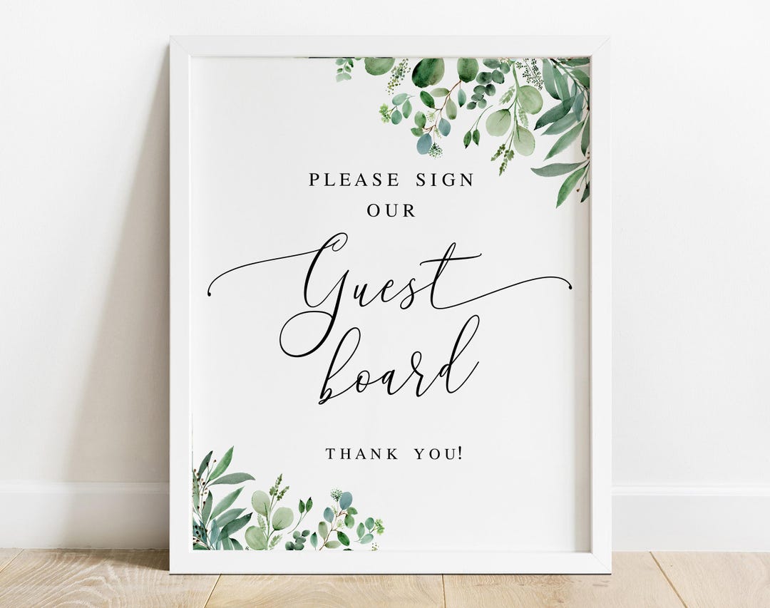 Greenery Guest Board Sign Template Eucalyptus Wedding Signs Editable ...
