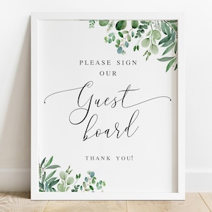 Greenery Guest Board Sign Template Eucalyptus Wedding Signs Editable ...