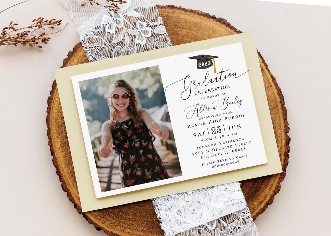 Photo Graduation Invitation Template Editable Invite Grad Celebration ...
