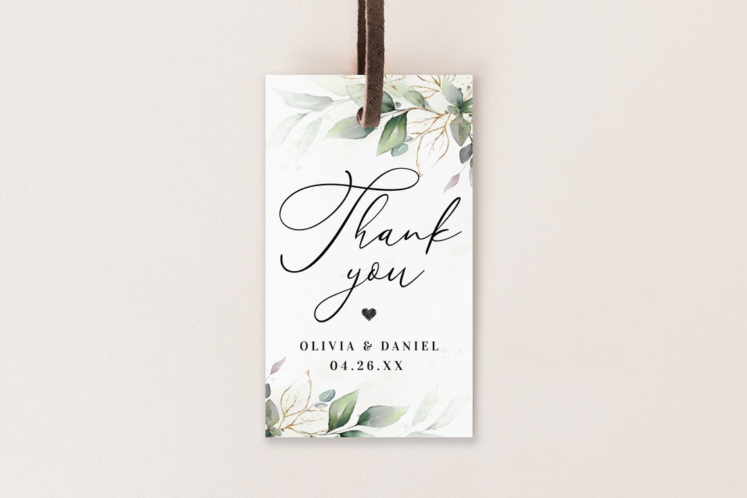 Greenery Thank You Tag Template Editable Gift Tag Printable Gold ...