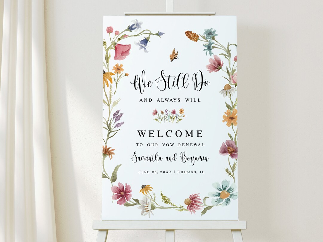 Wildflowers Wedding Vow Renewal Welcome Sign Template Floral Reception ...