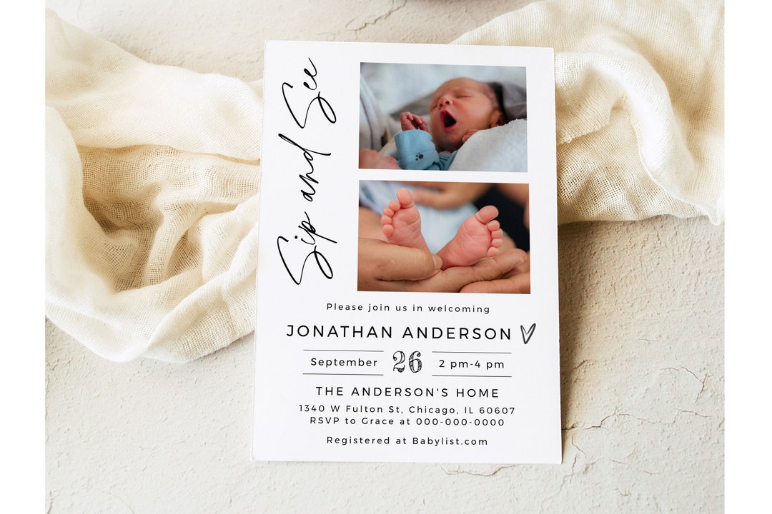 Sip and See Baby Invitation Template Editable Modern Baby Invite ...