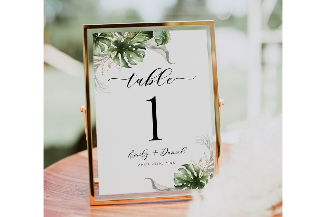 Greenery Table Numbers Template Editable Table Numbers Cards Printable ...
