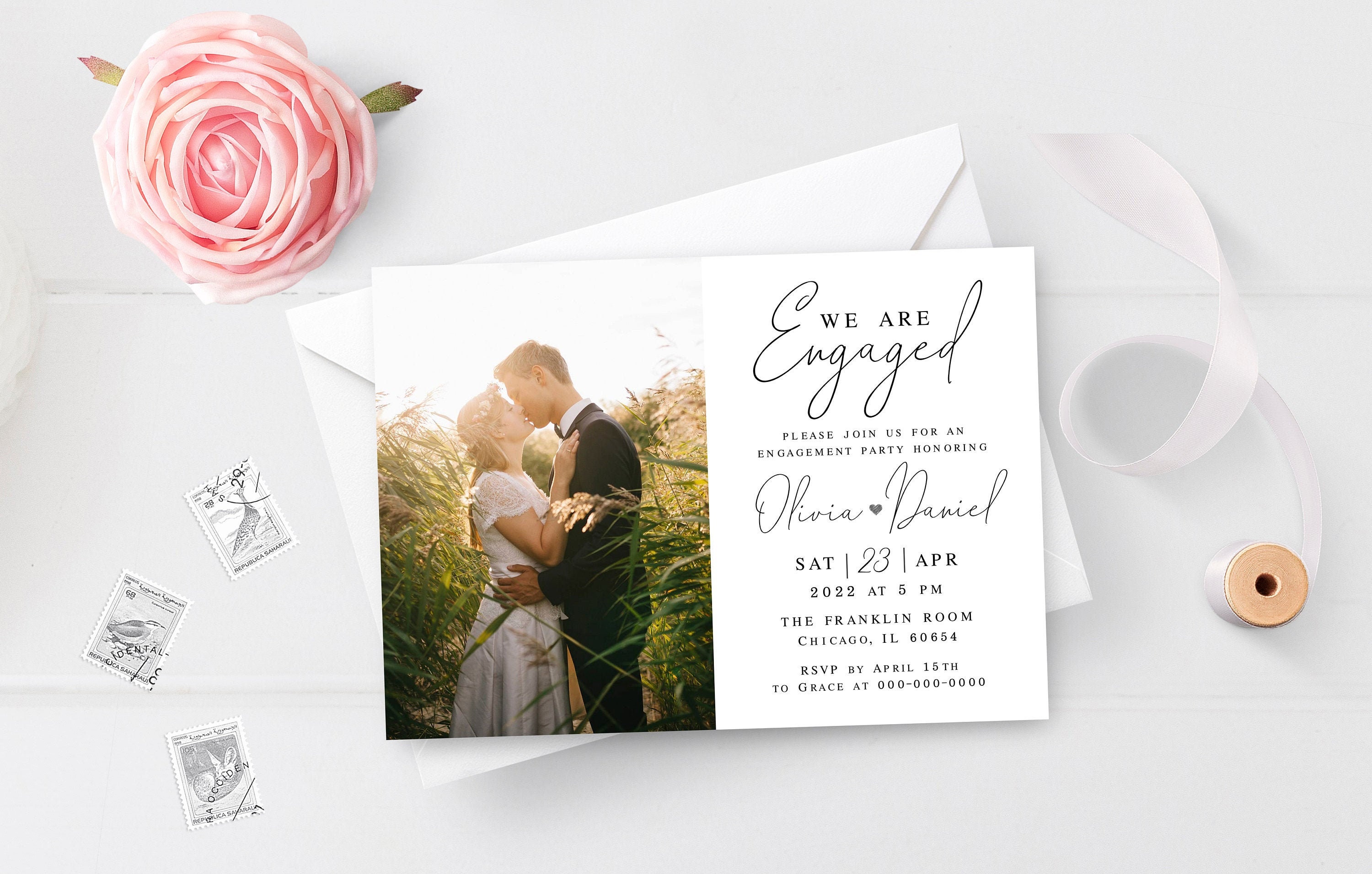We Are Engaged Invitation Fully Editable Template With Photo | Etsy