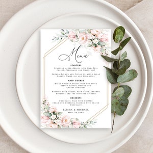 Pink Flowers Menu Template Printable Editable Floral Menu Printable ...