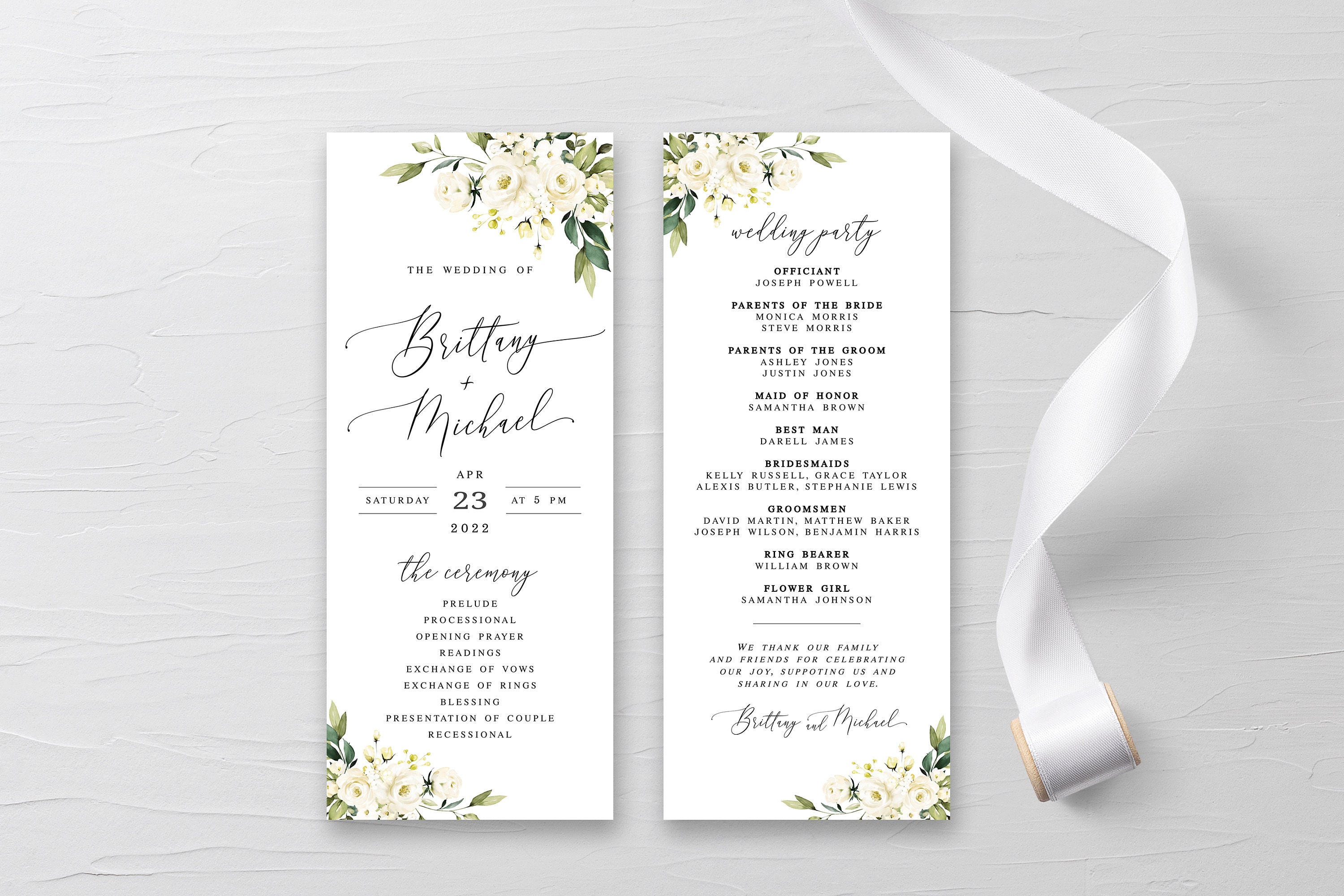 Floral Wedding Program Template Printable Wedding Ceremony - Etsy