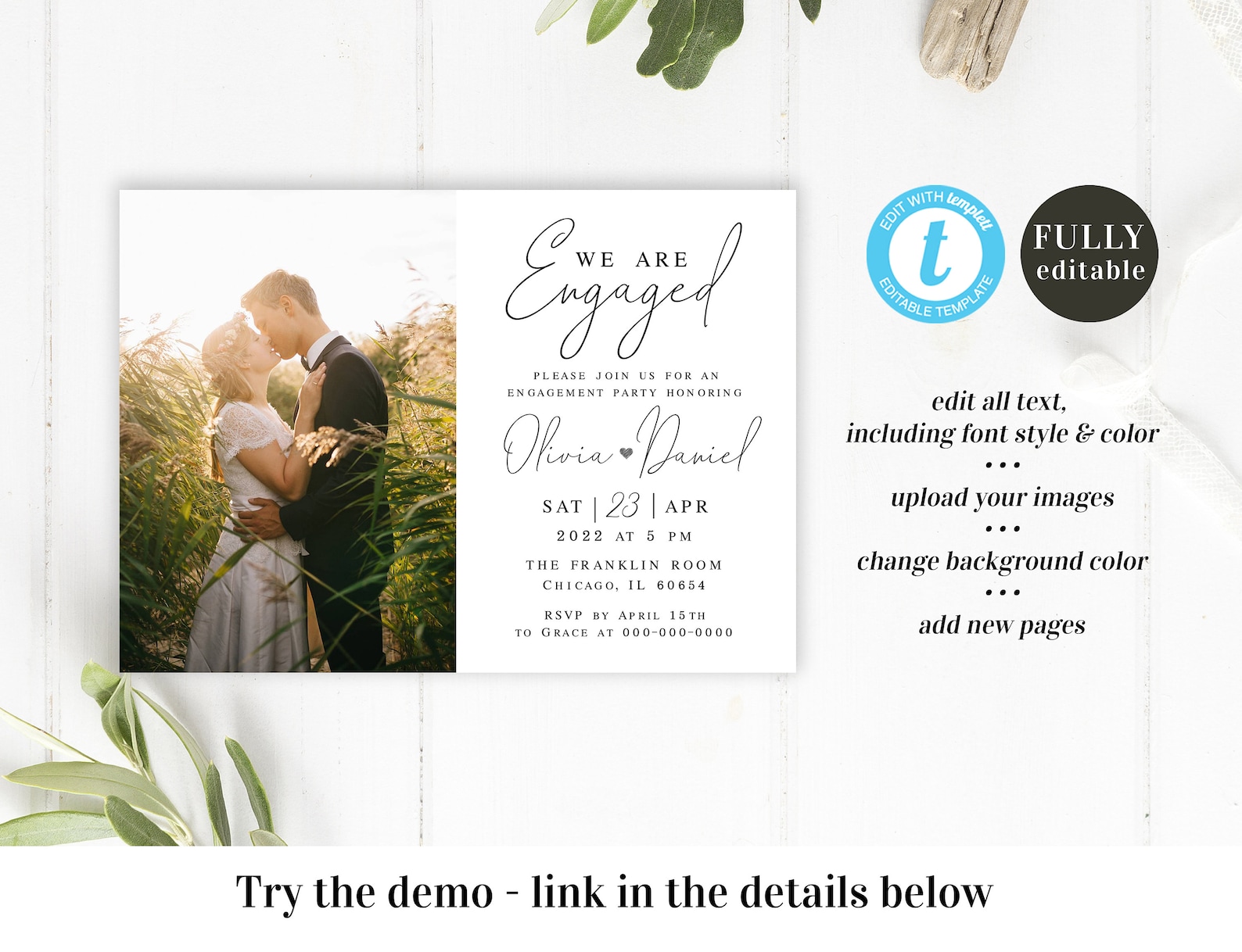 We Are Engaged Invitation Fully Editable Template With Photo | Etsy