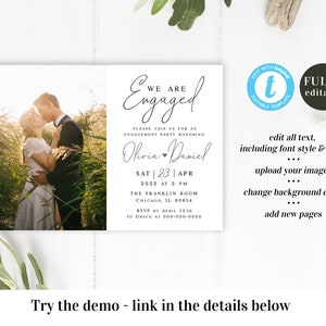 We Are Engaged Invitation Fully Editable Template With Photo | Etsy