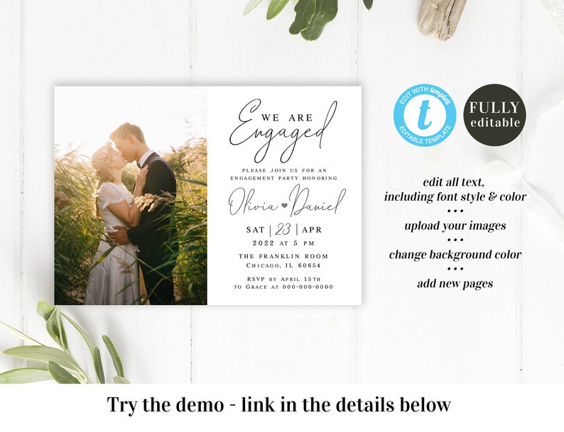 We Are Engaged Invitation Fully Editable Template With Photo | Etsy