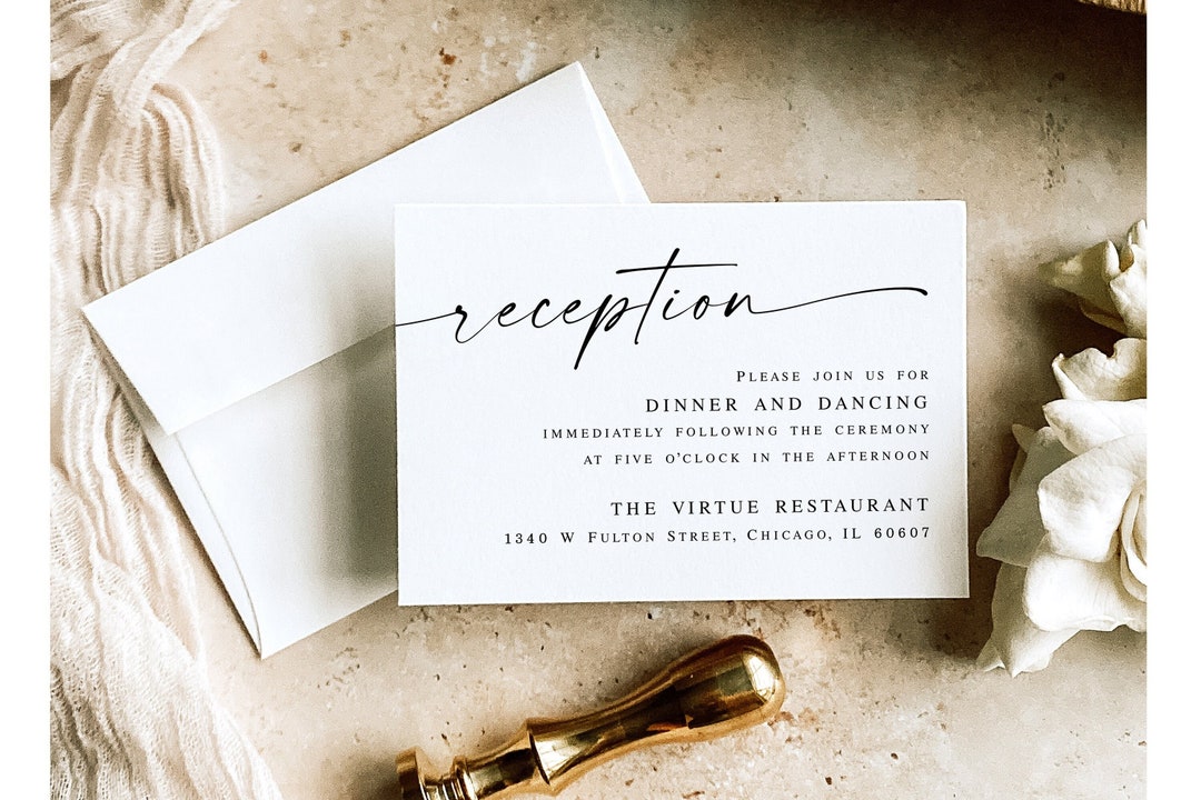 Modern Reception Card Template Editable Insert Card Wedding Invitation ...