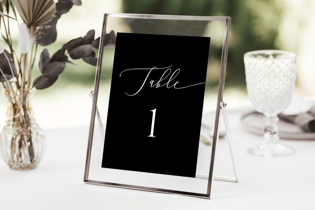 Black Table Numbers Template Editable Table Numbers Printable Black and ...