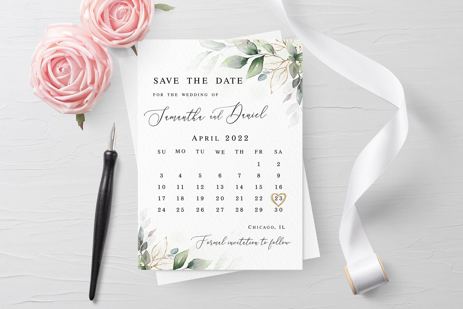 Greenery Calendar Save the Date Template Editable Printable - Etsy