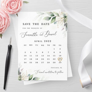 Greenery Calendar Save the Date Template Editable Printable - Etsy