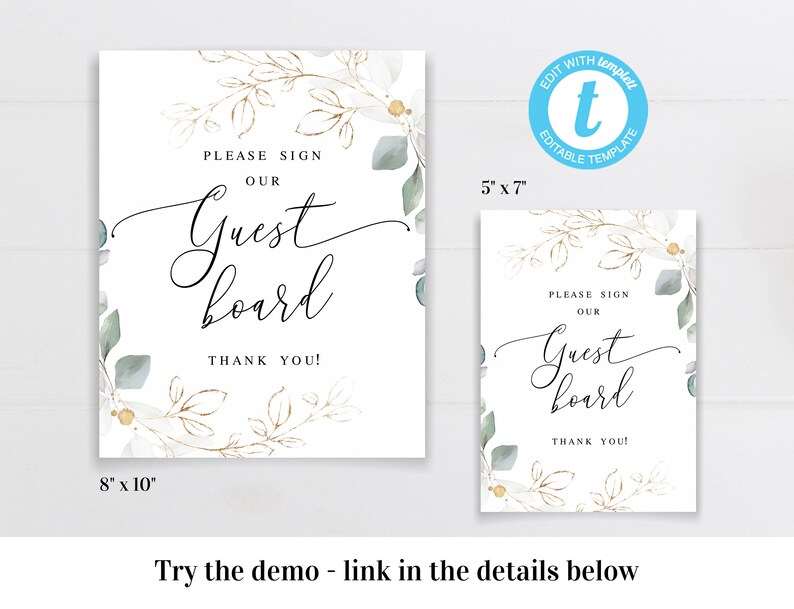 Guest Board Sign Printable Editable Template Wedding Guest - Etsy