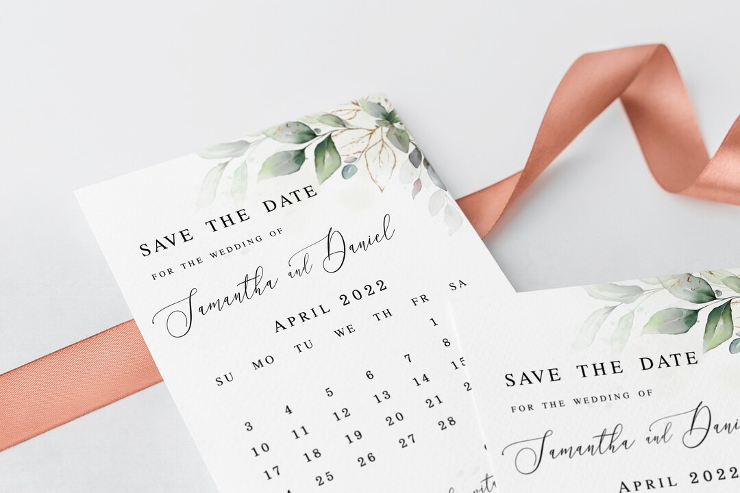Greenery Calendar Save the Date Template Editable Printable - Etsy