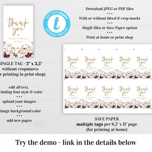 Wildflowers Thank You Tag Template Wedding Favor Tag Printable ...
