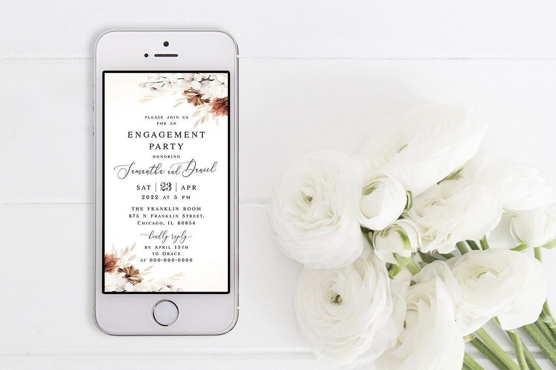 Electronic Invitation Editable Template Floral Engagement - Etsy