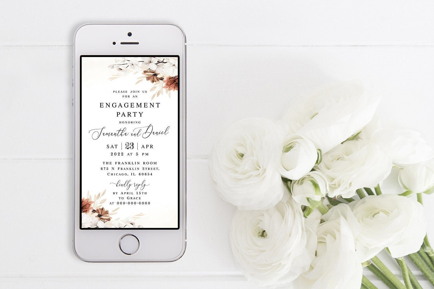 Electronic Invitation Editable Template Floral Engagement - Etsy
