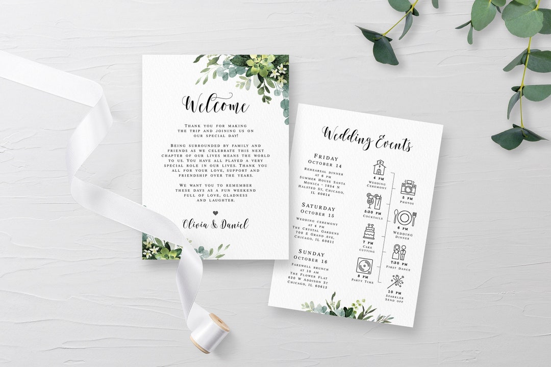 Eucalyptus Wedding Timeline Printable Schedule of Events Editable ...