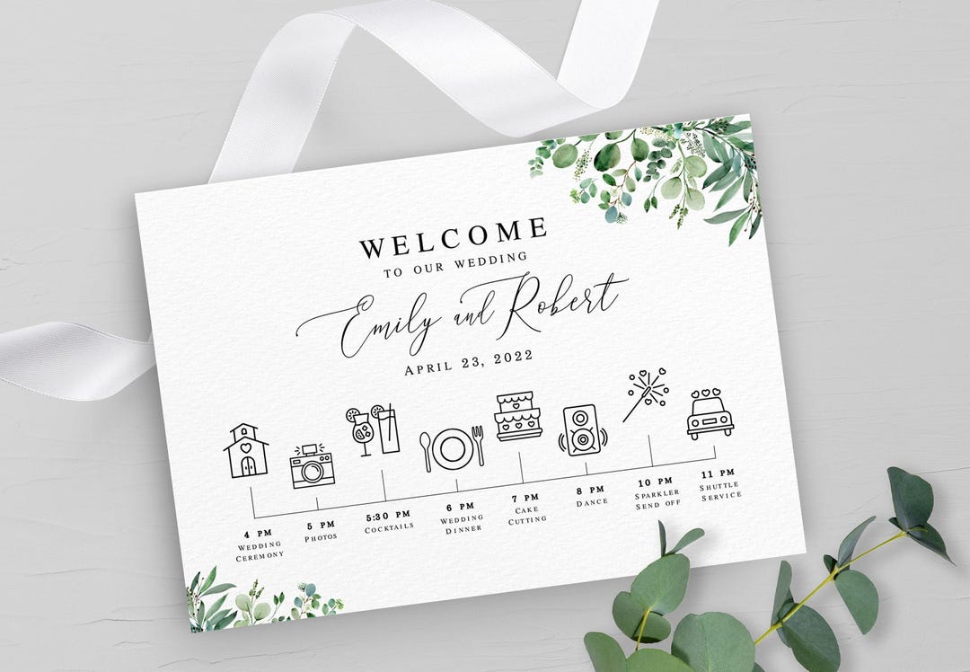 Eucalyptus Wedding Timeline Printable Editable Timeline Template ...