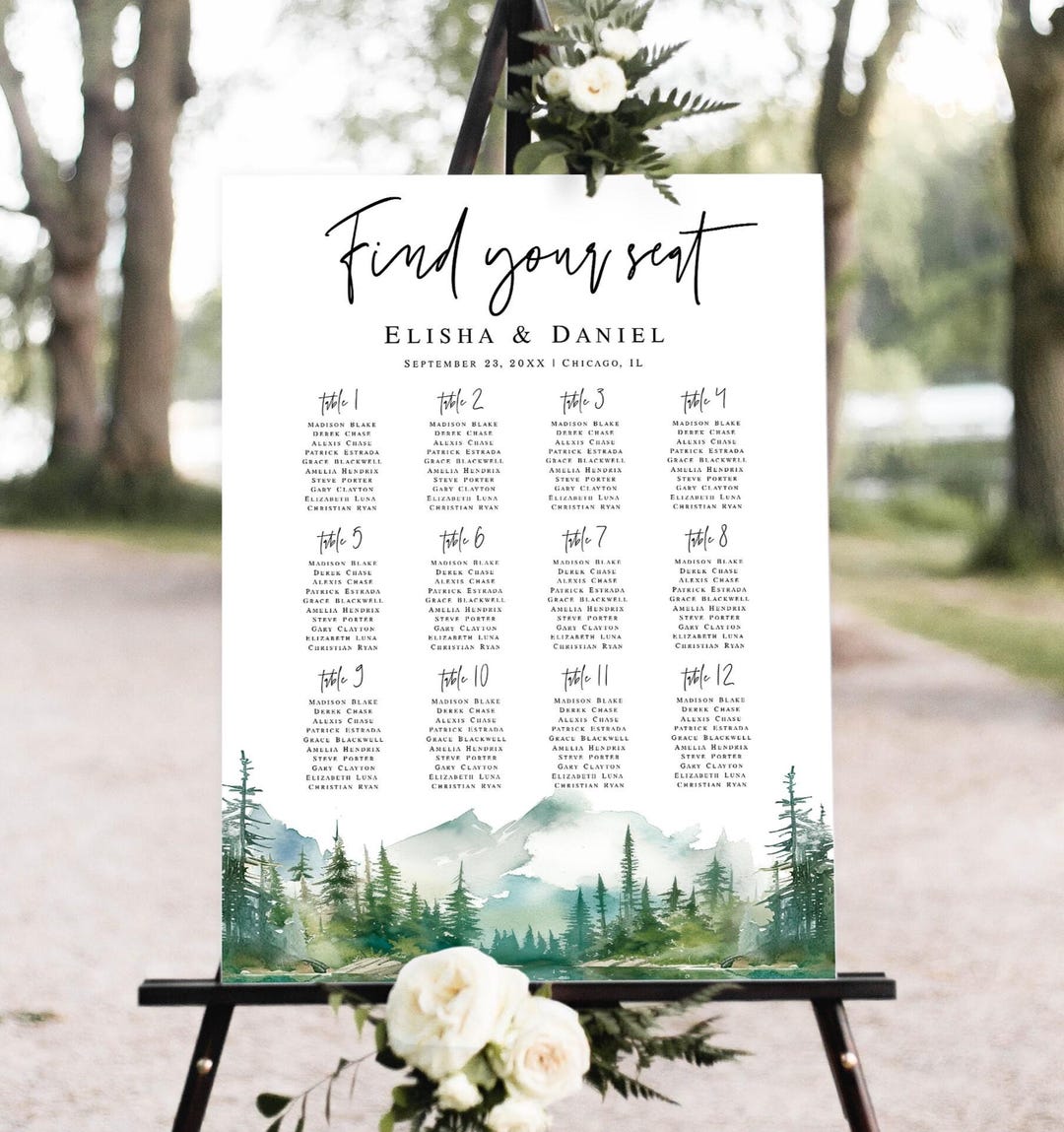 Mountains Wedding Seating Chart Customizable Template Lake Forest ...