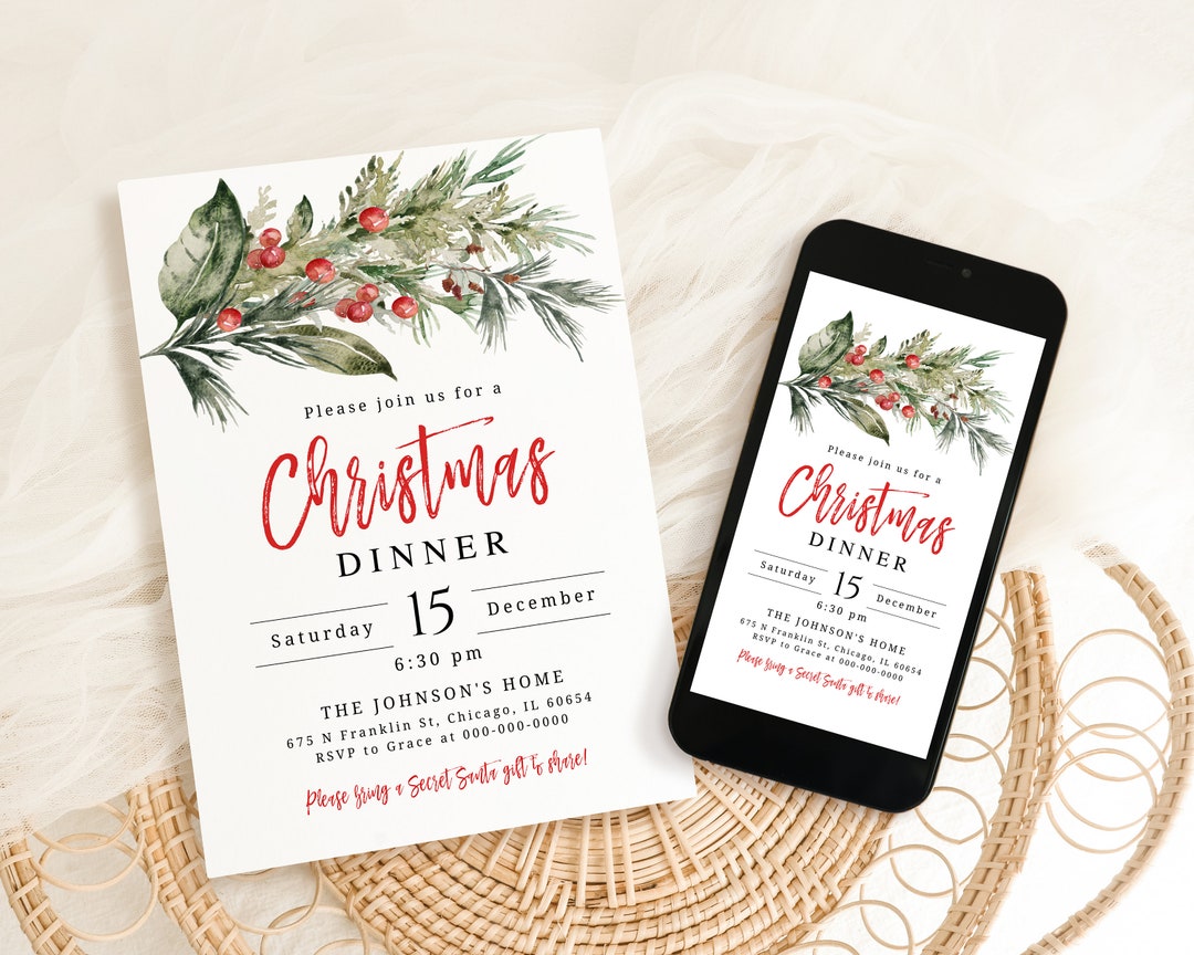 Christmas Dinner Invitation Template Christmas Party Holiday Party ...