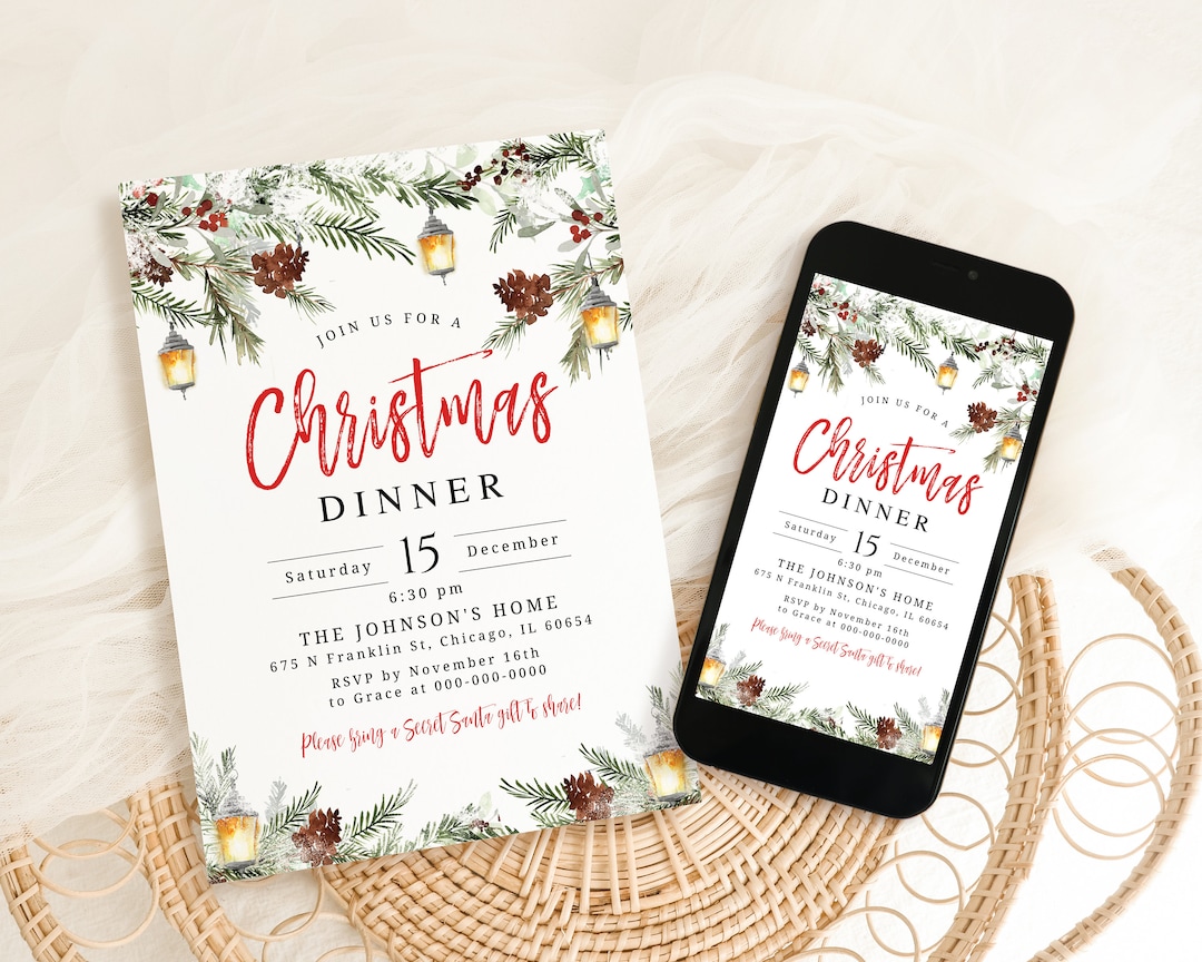 Christmas Dinner Invitation Template Christmas Party - Etsy