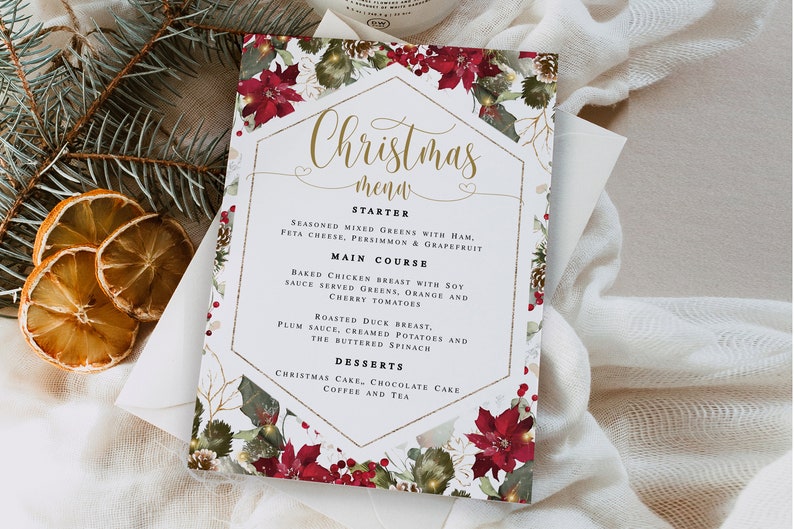 Christmas Menu Editable Template Holiday Party Menu Printable - Etsy