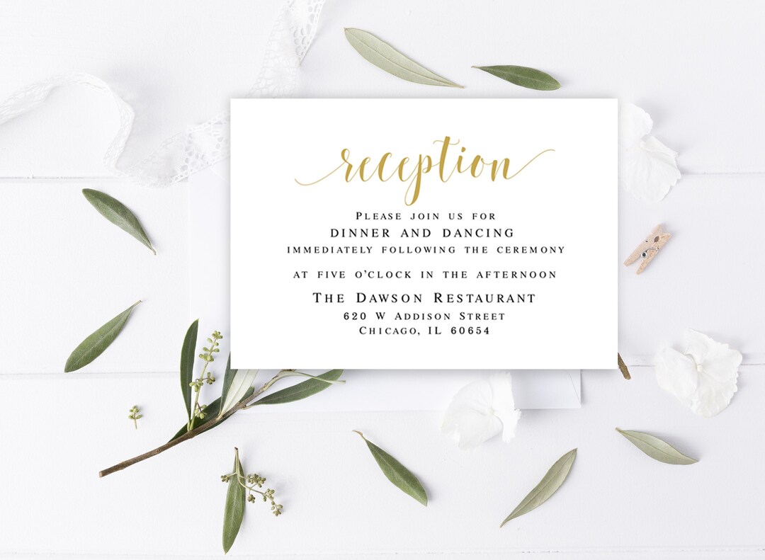 Gold Wedding Reception Card Template Editable Reception Card Printable ...