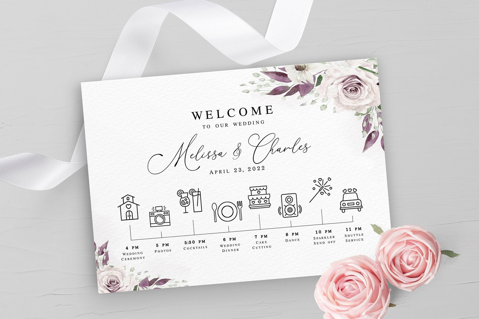 Purple Wedding Timeline Printable Editable Schedule Template | Etsy