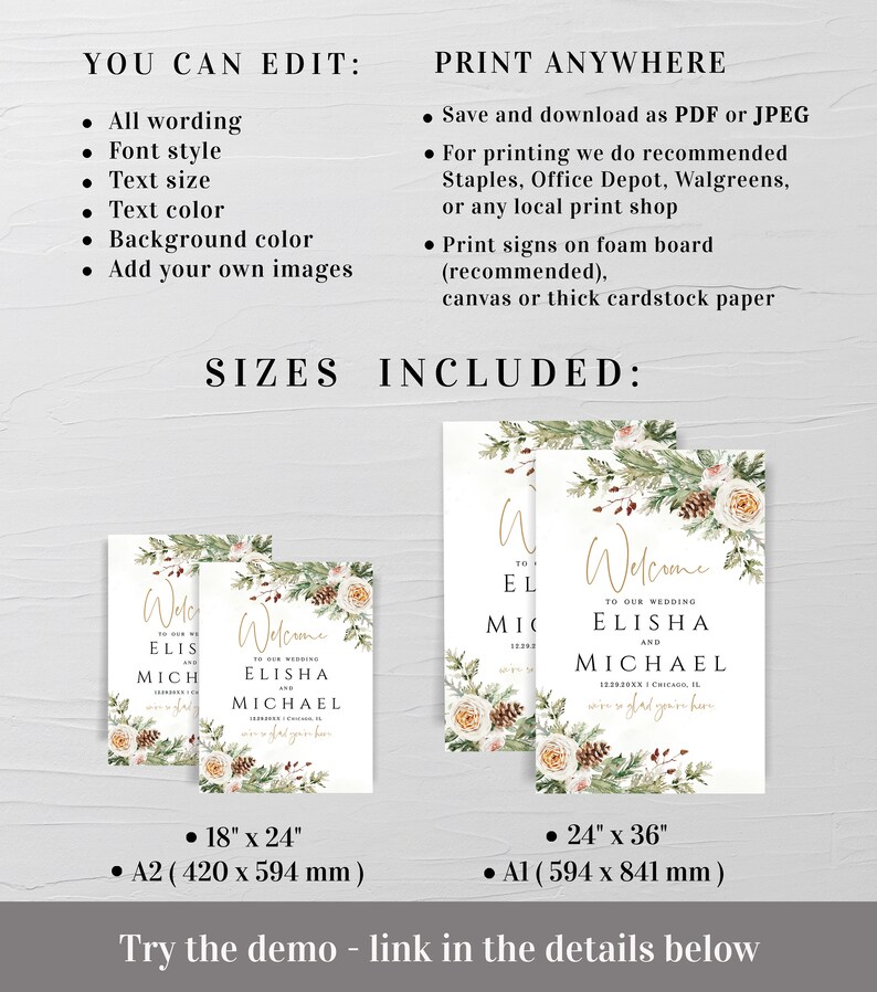 Modern Winter Wedding Welcome Sign Template Holiday Reception Poster ...