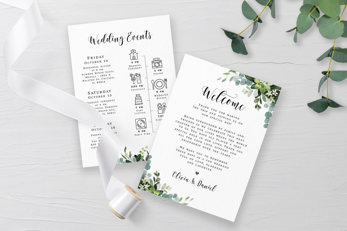 Eucalyptus Wedding Timeline Printable Schedule Template - Etsy