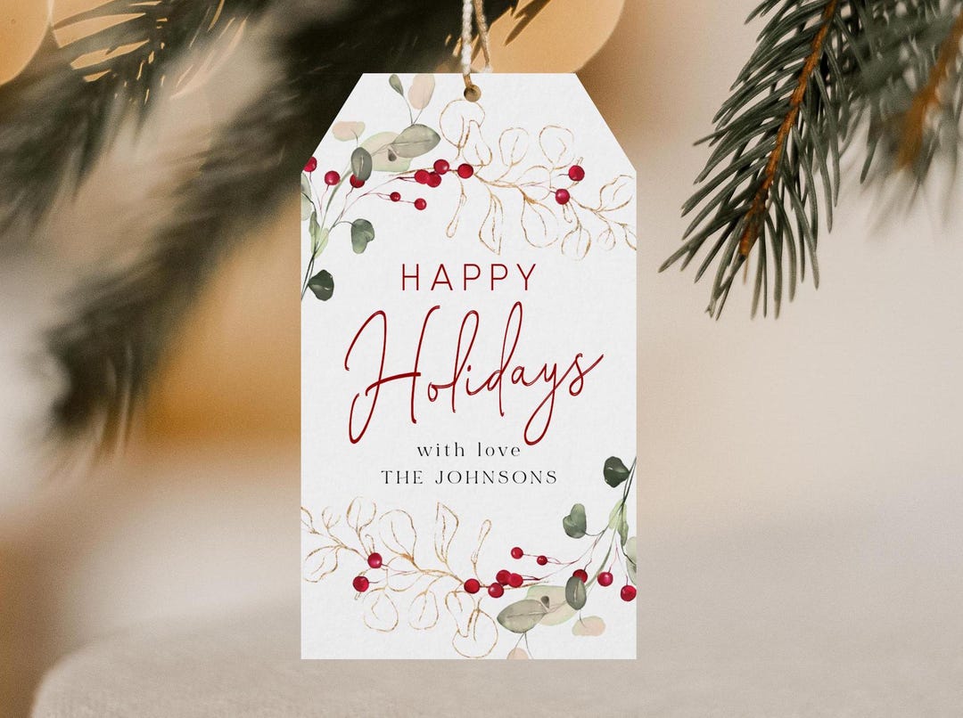 Happy Holidays Tag for Gifts Editable Template Christmas Favor Tag ...