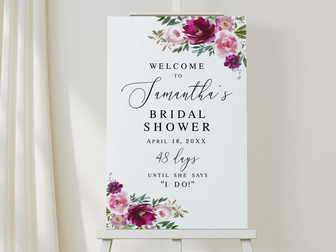 Fuchsia Bridal Shower Welcome Sign Template Editable Welcome Sign ...