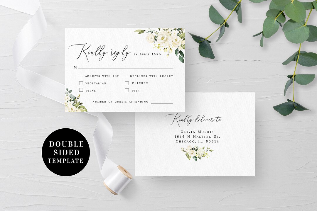 Floral RSVP Card Template Double-sided Editable Rehearsal Dinner ...