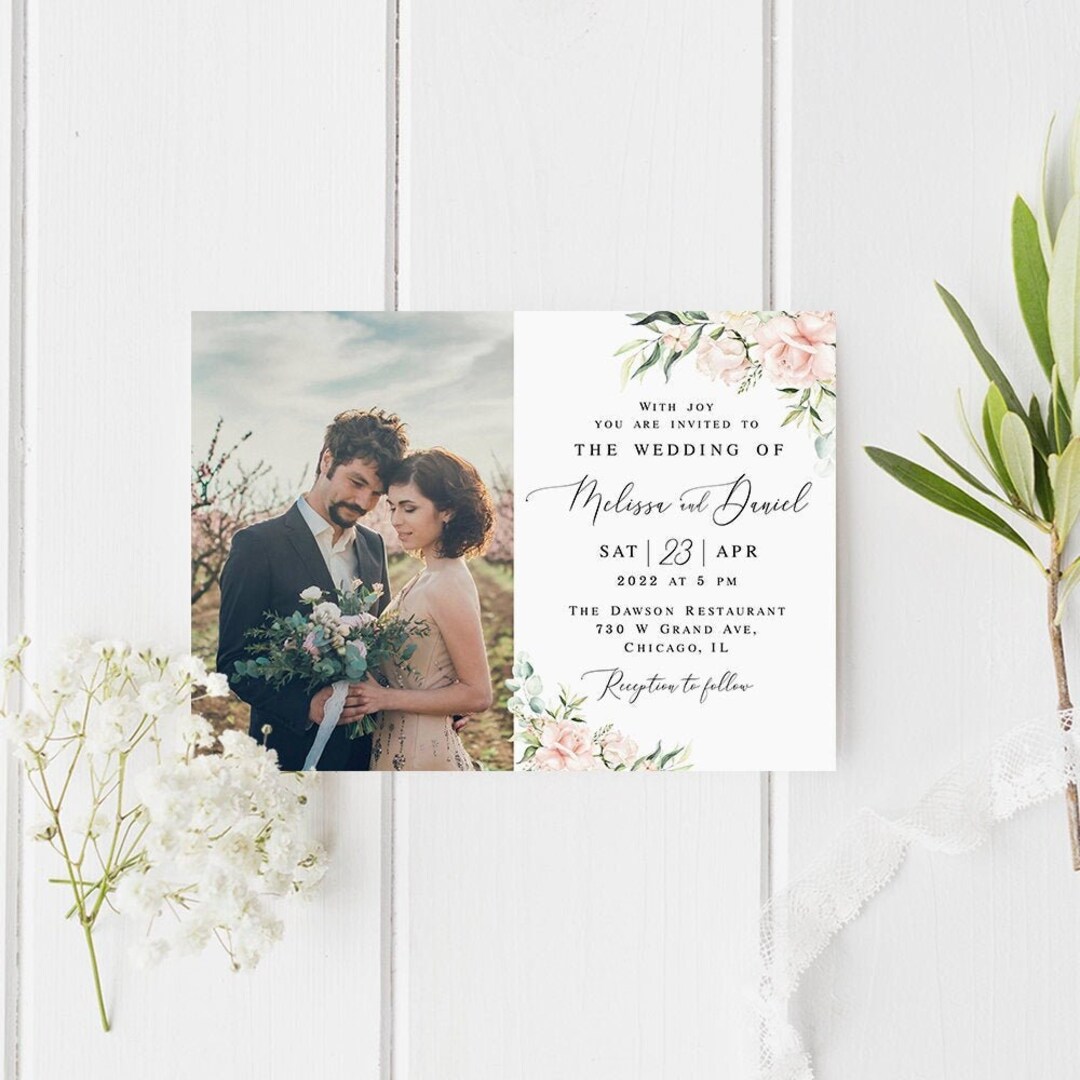 Floral Wedding Invitation Template Self-editable Modern Photo Invite ...