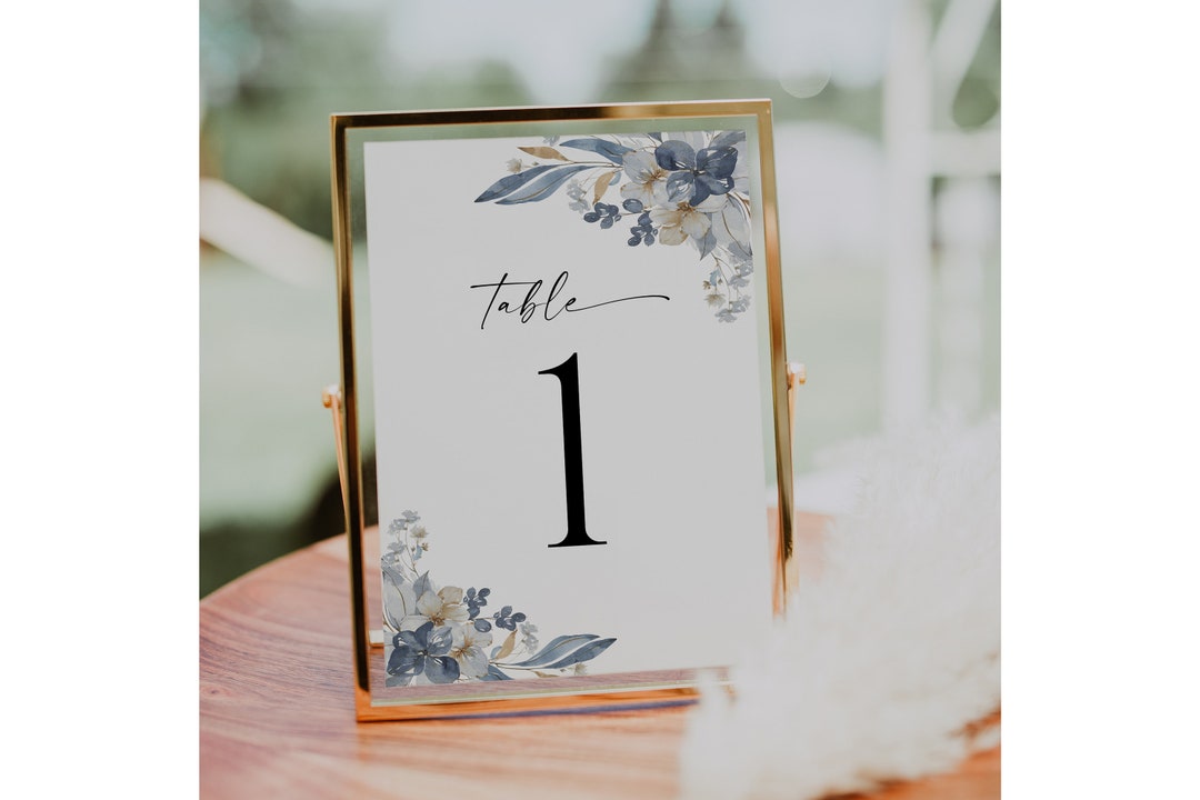 Dusty Blue Table Numbers Cards Template Editable Dusty Blue Numbers ...