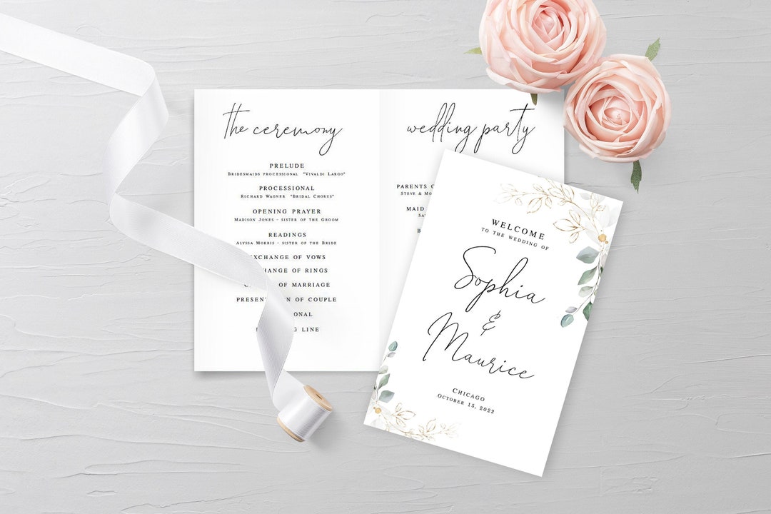 Wedding Folded Program Template Printable Editable Folded Booklet ...
