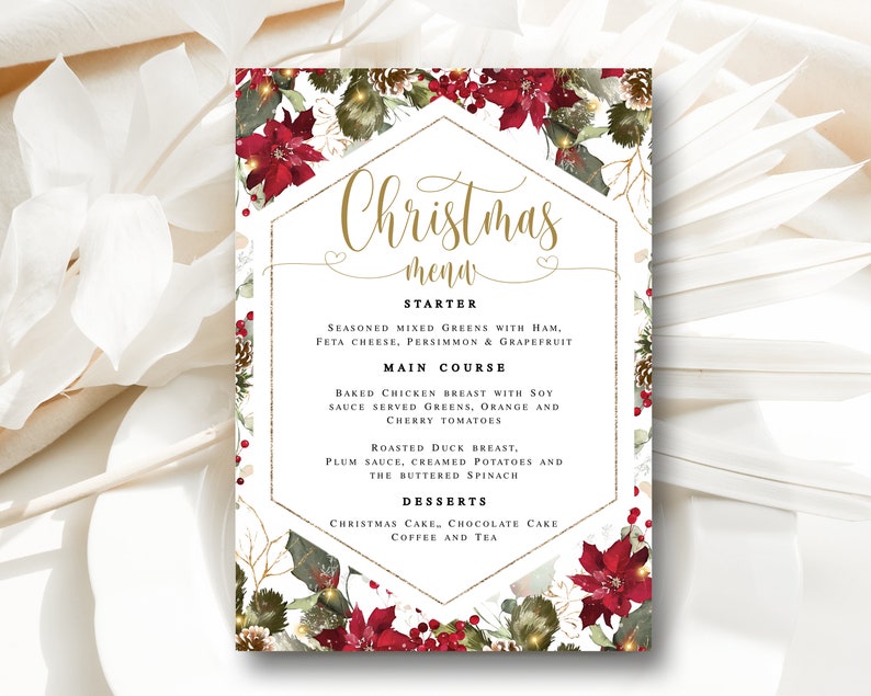 Christmas Menu Editable Template Holiday Party Menu Printable - Etsy